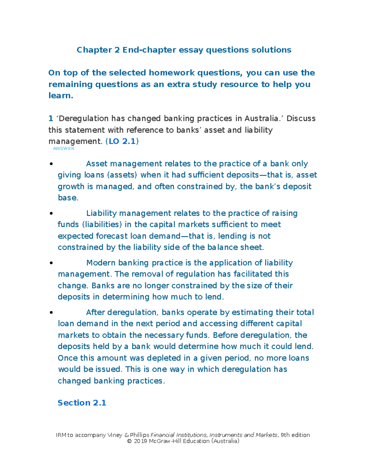 Chapter 2 tutorial hw - Chapter 2 End-chapter essay questions solutions ...