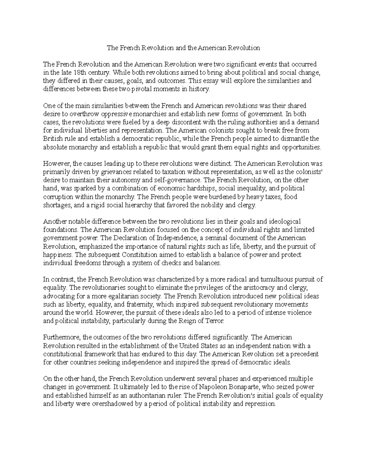 The French Revolution and the American Revolution - POL SCI 10-1 - UCLA ...