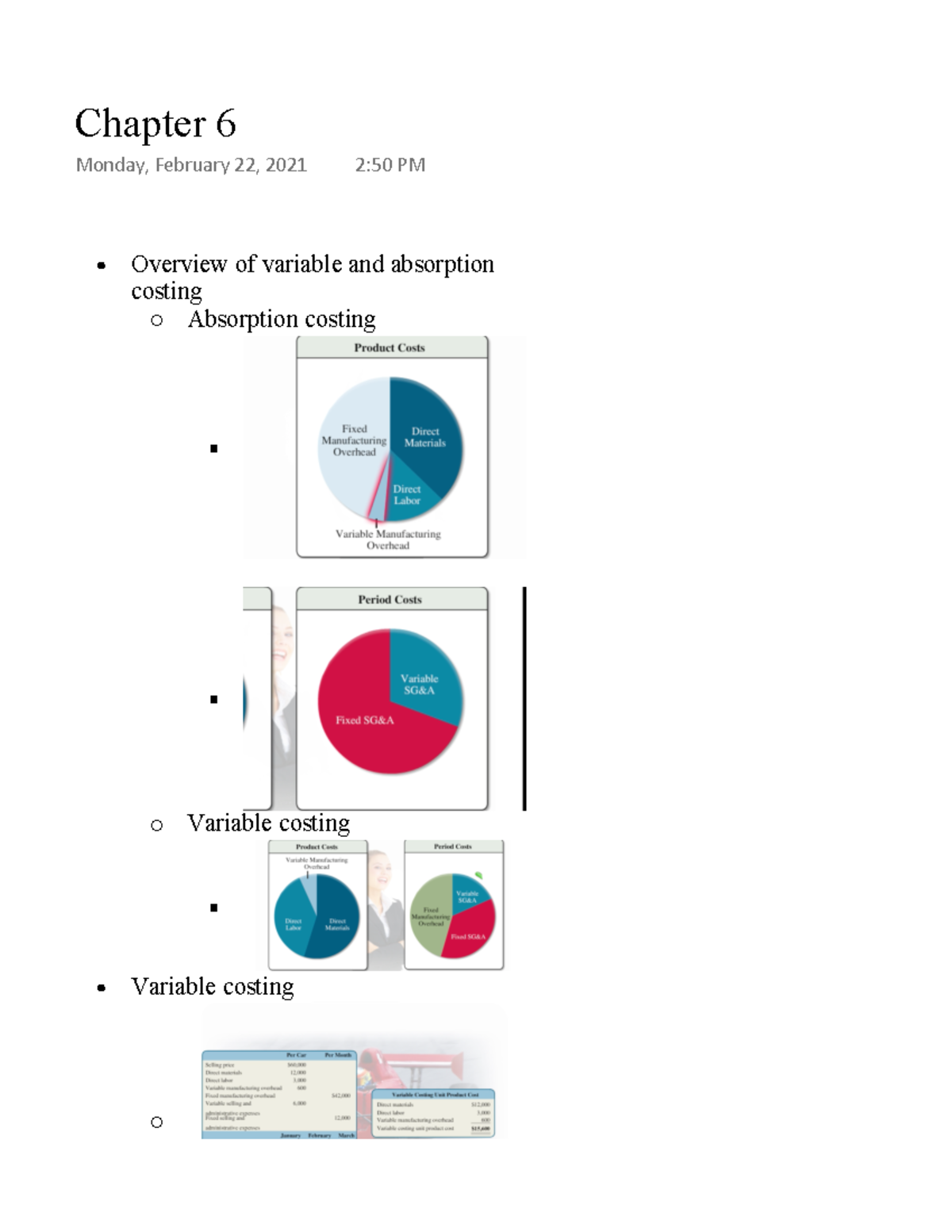 Chapter 6 - Overview of variable and absorption costing Absorption costing § § ï Variable ...