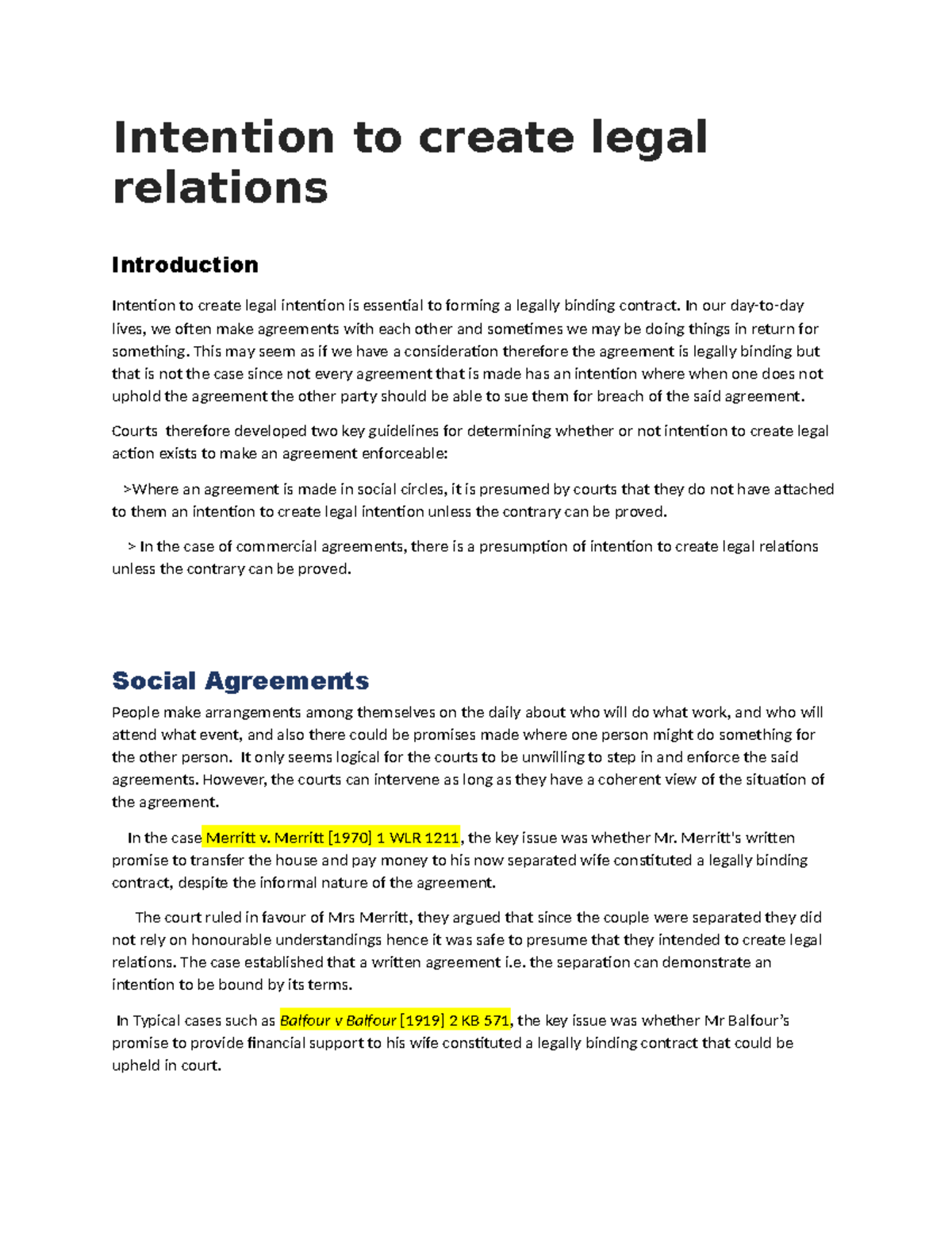 Intention to create legal relations - Intention to create legal ...