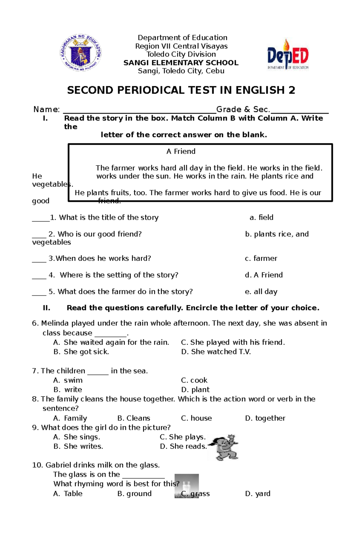English Sample Periodical Test - Department of Education Region VII ...