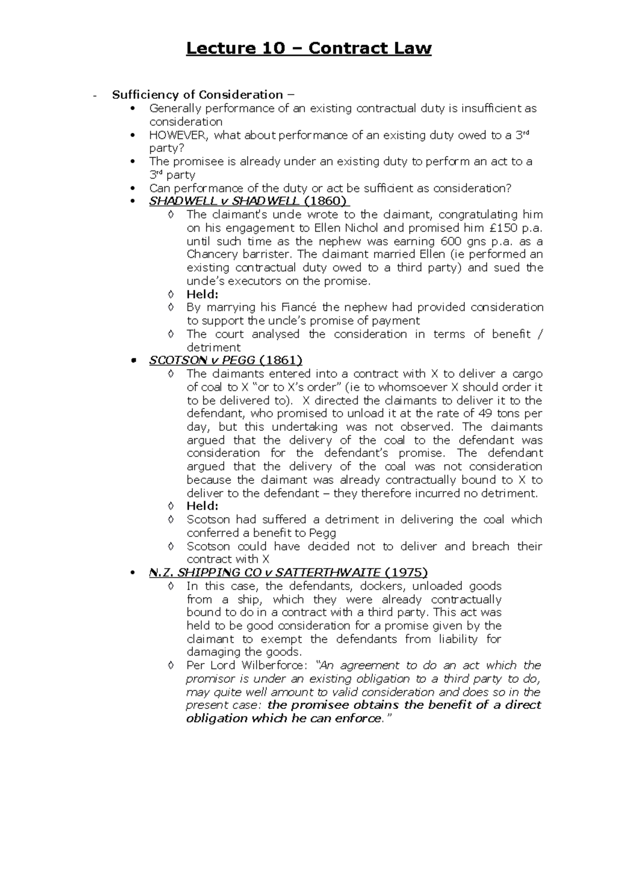 Lecture 10 - Sufficiency of Consideration - Lecture 10 – Contract Law - Sufficiency of ...