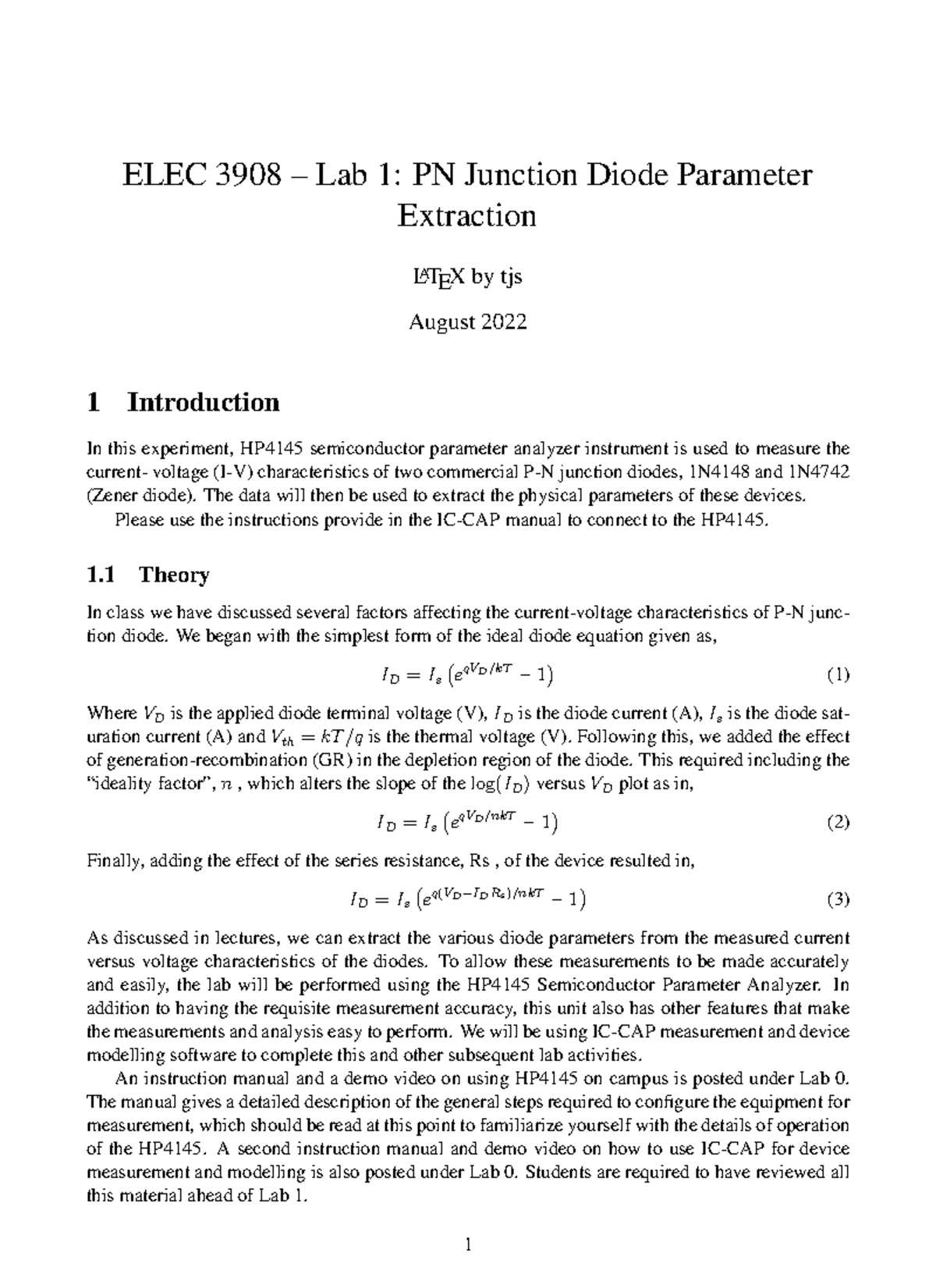 ELEC 3908 Lab 1Diode Latex - ELEC 3908 – Lab 1: PN Junction Diode ...