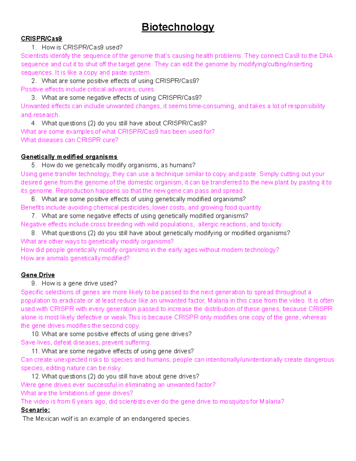 Biotechnology - Biotechnology CRISPR/Cas 1. How is CRISPR/Cas9 used ...