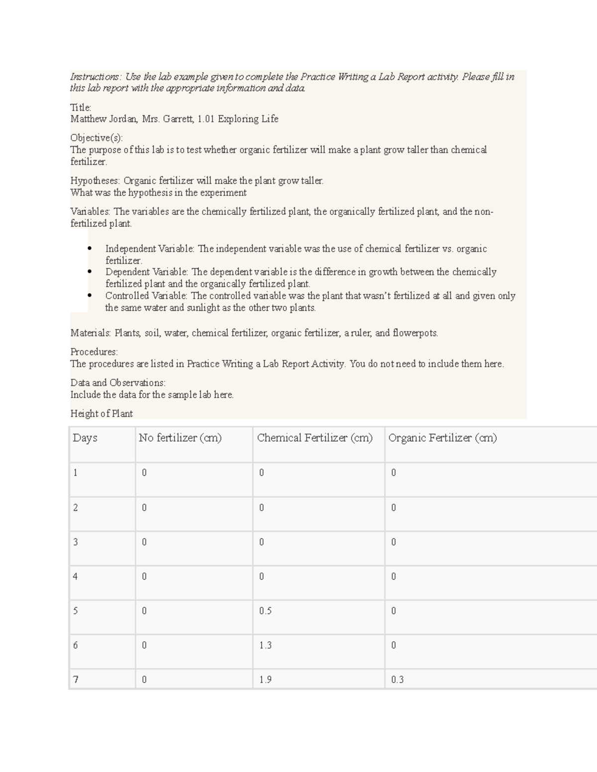 1.01 exploring lifeasdfasdf - Instructions: Use the lab example given ...