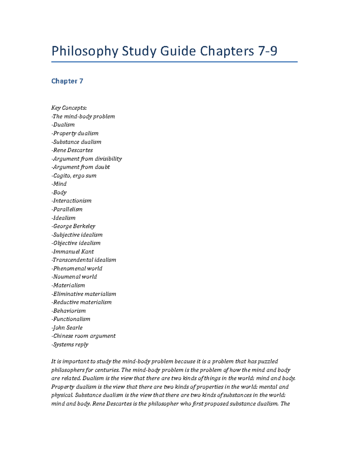 Philosophy Study Guide Chapters 7-9 - Philosophy Study Guide Chapters 7 ...