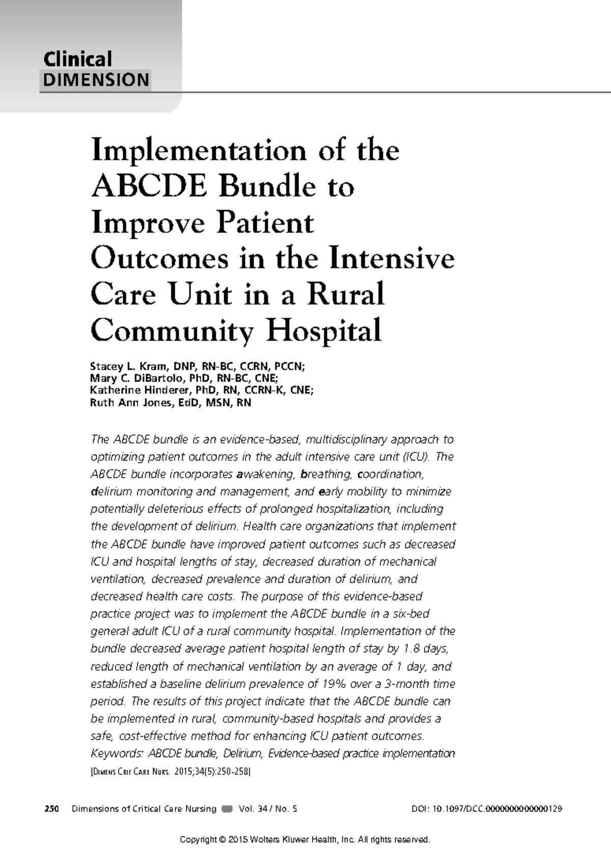 Implementation of the Abcde Bundle to Improve Patient Outcomes in the ...