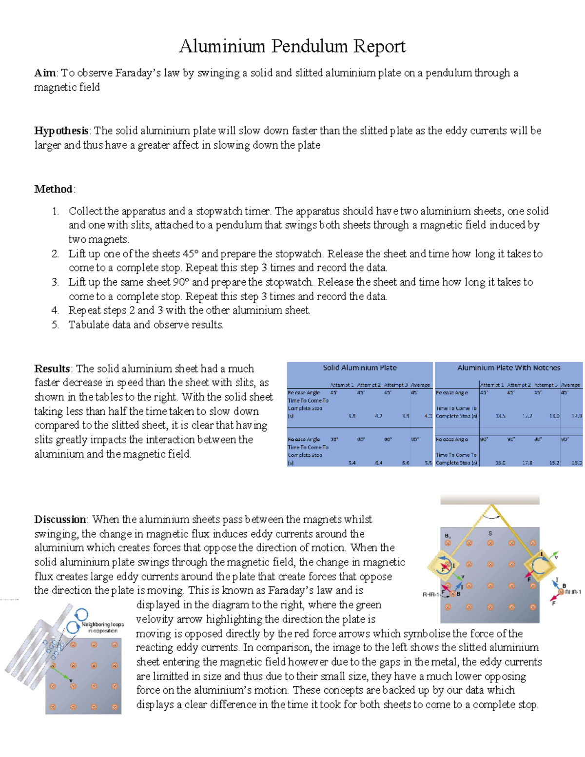 Aluminium Pendulum Report - The apparatus should have two aluminium ...
