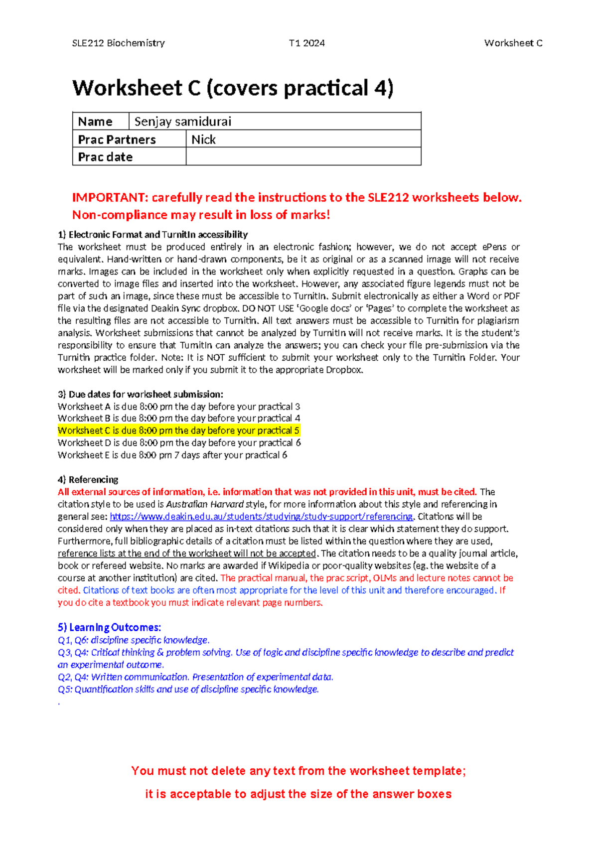 SLE212 2024 Worksheet C 1 - Worksheet C (covers practical 4) Name ...
