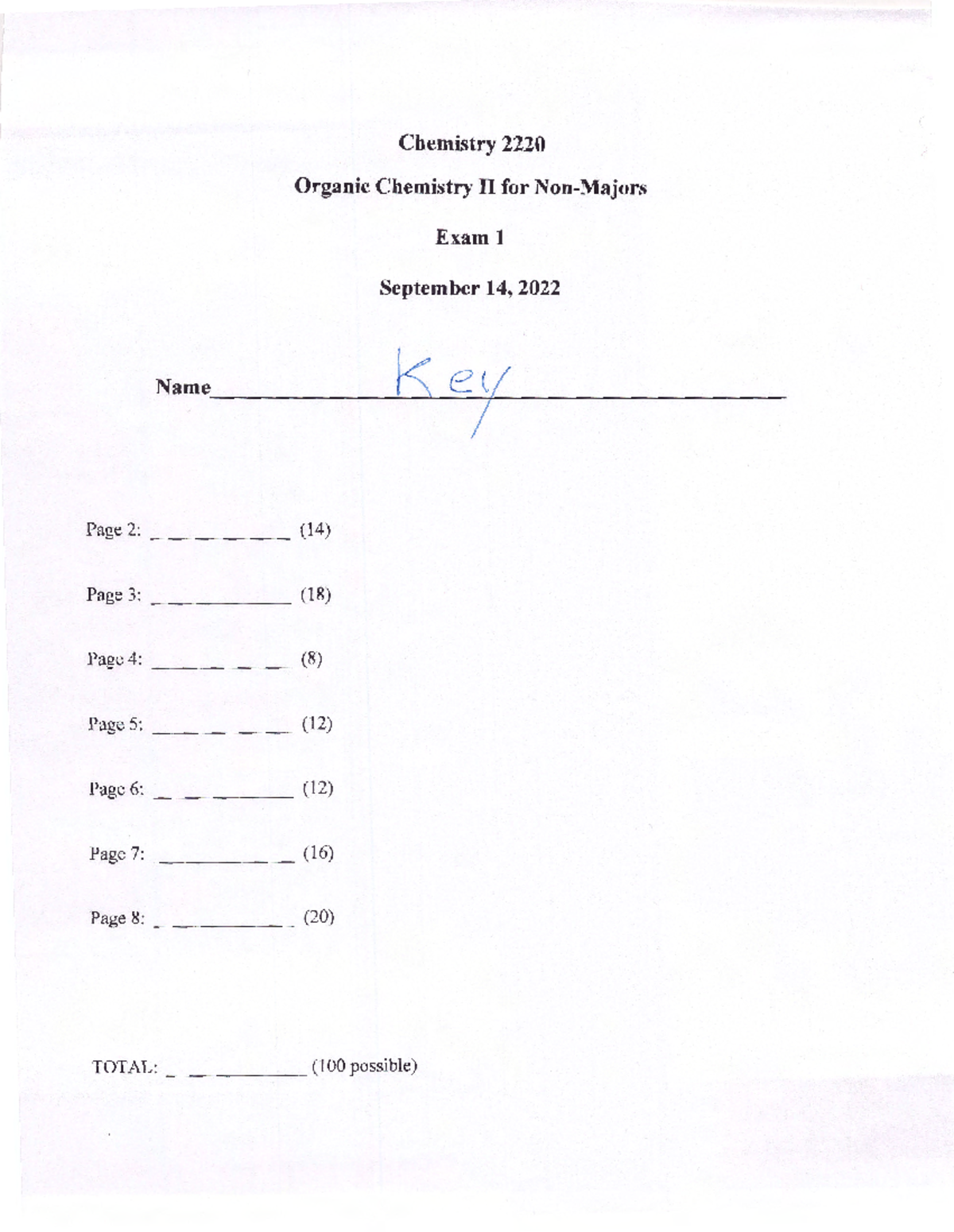 Exam Answer Key, Fall 2022 - Chemistry 2220 Organic Chemistry II for ...