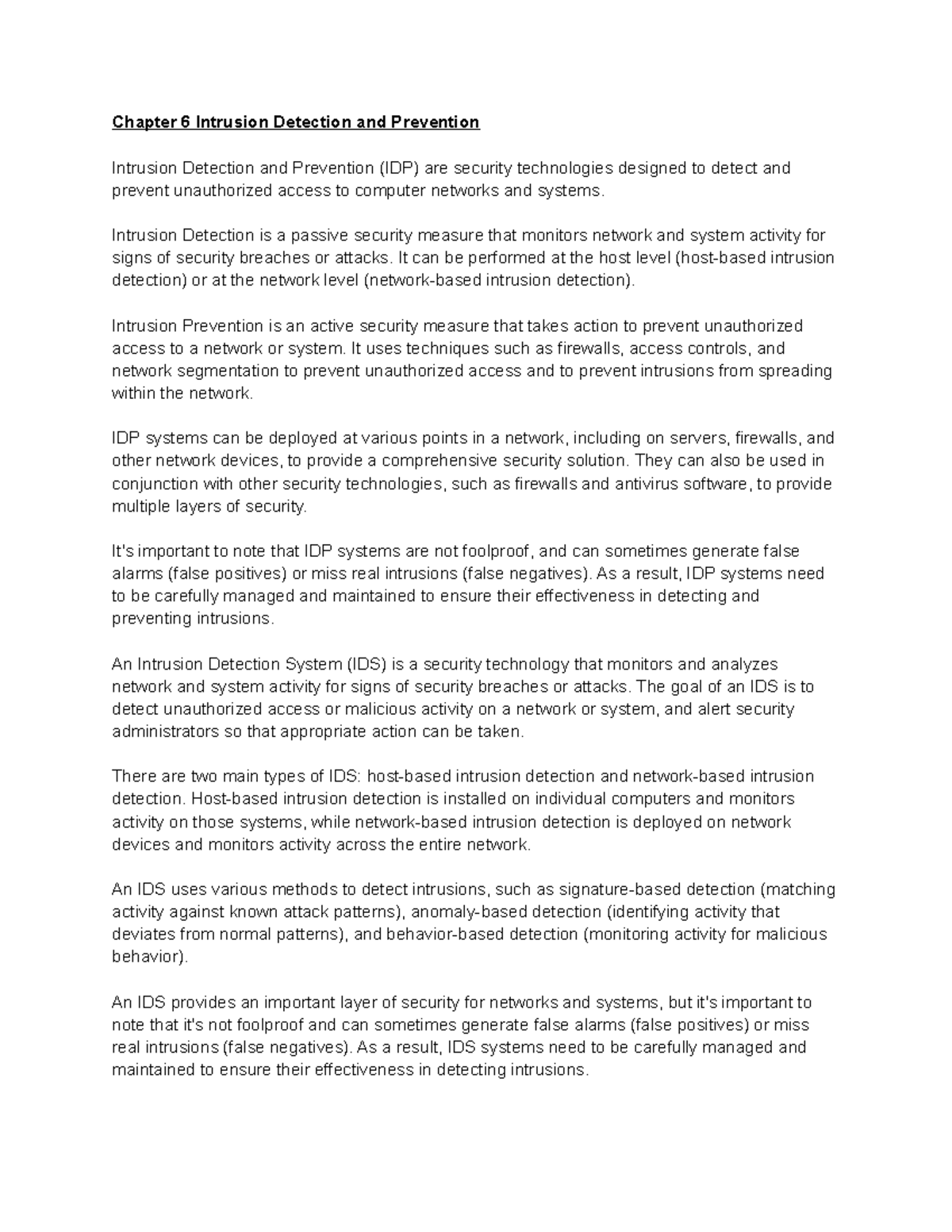 Chapter 6 Intrusion Detection and Prevention - Chapter 6 Intrusion ...