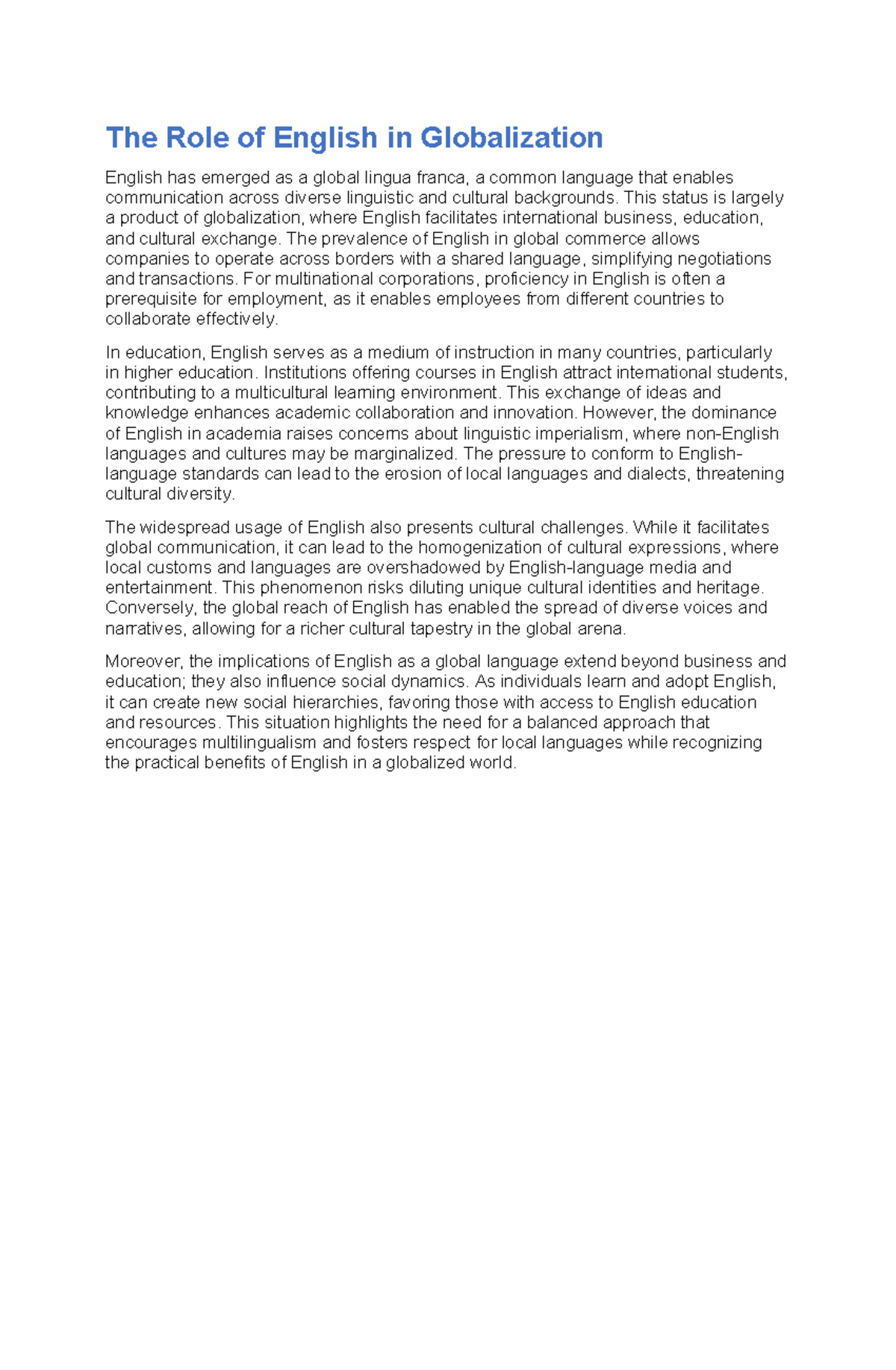 The Role of English in Globalization - The Role of English in ...