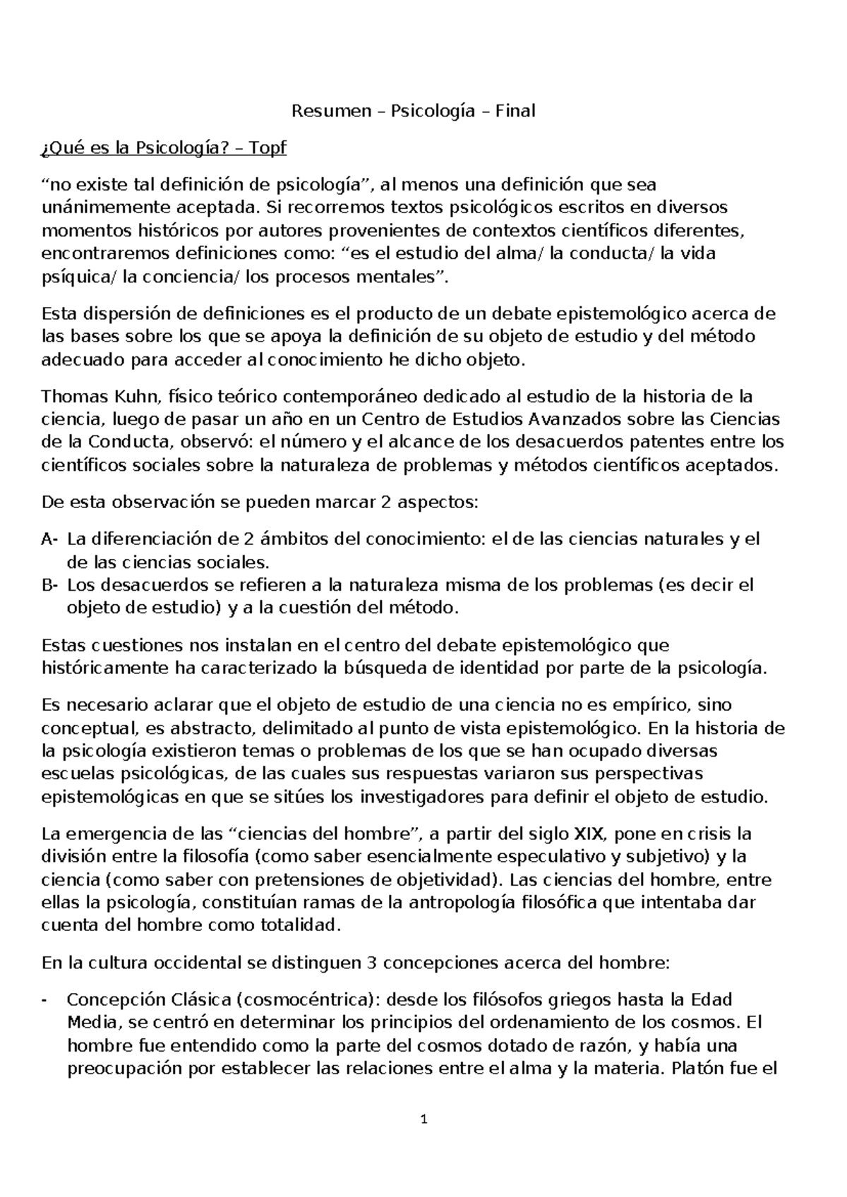psicologia modulo 1 - Resumen – Psicología – Final ¿Qué es la Psicología? – Topf “no existe tal ...