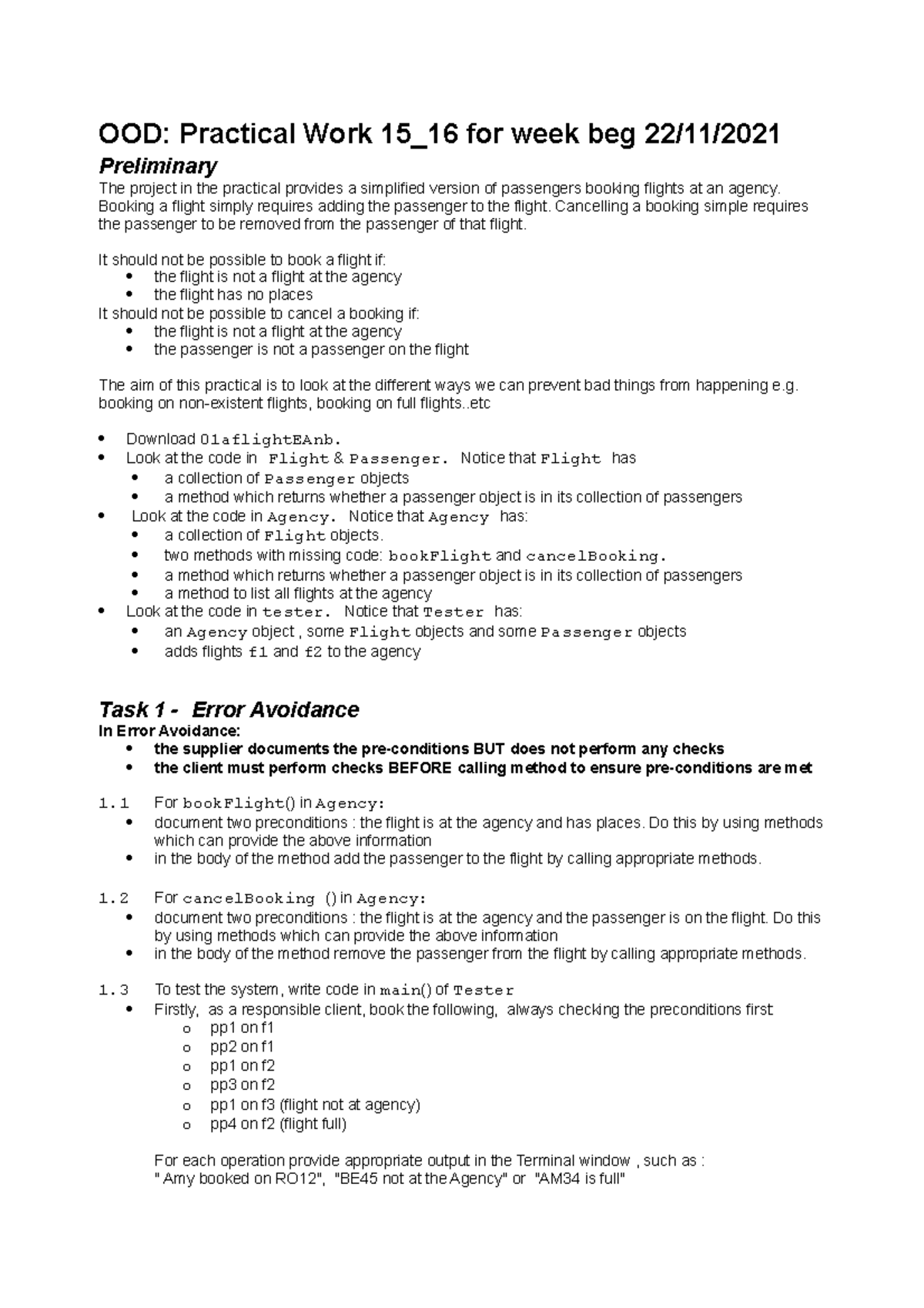 15 16 Practical - Error Handling - OOD: Practical Work 15_16 for week ...