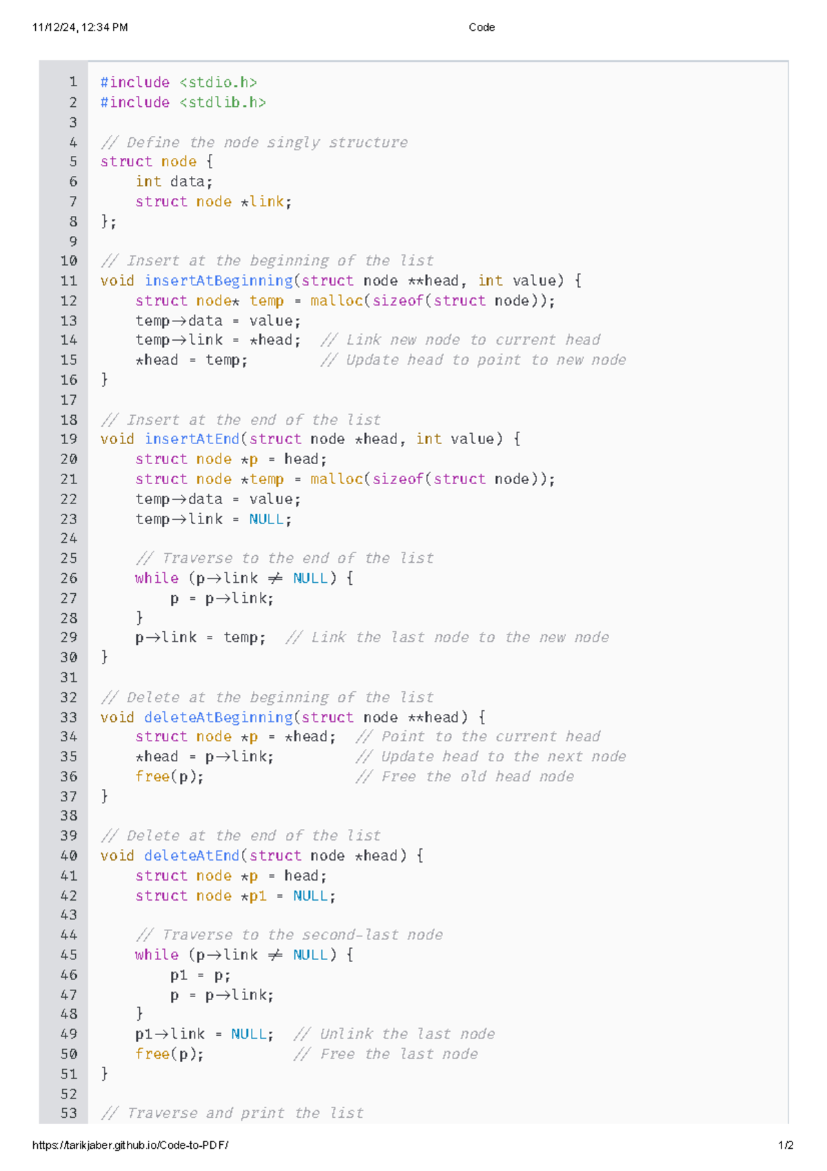 fds linked list - 1 #include 2 #include 3 4 Defne the node singly - Studocu