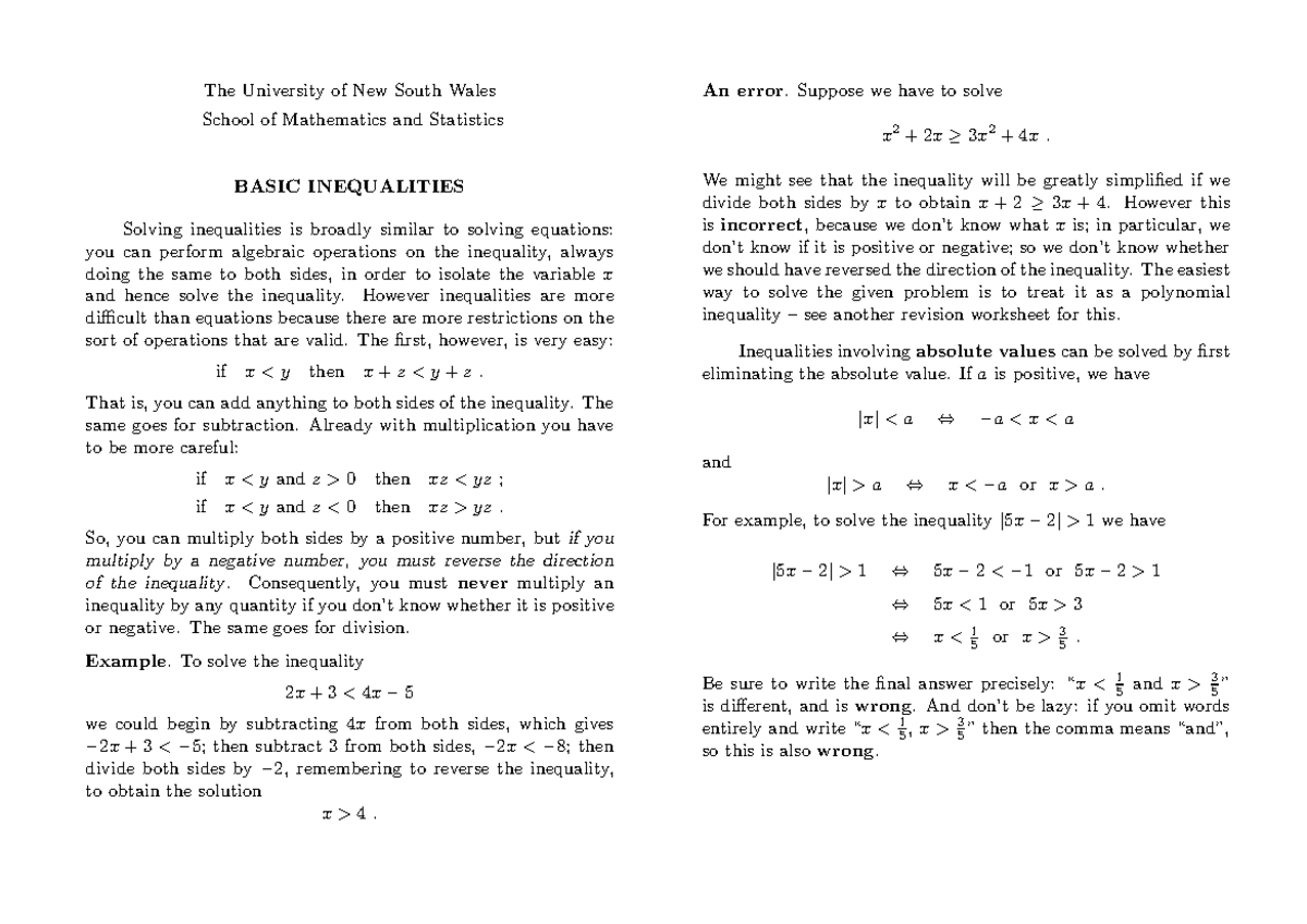 Basic-inequalities - Basic Math - The University of New South Wales ...