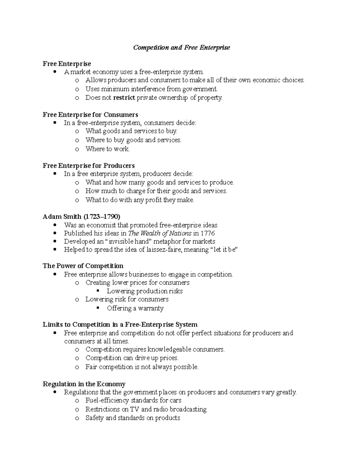 Economics - Notes - Competition and Free Enterprise Free Enterprise A ...