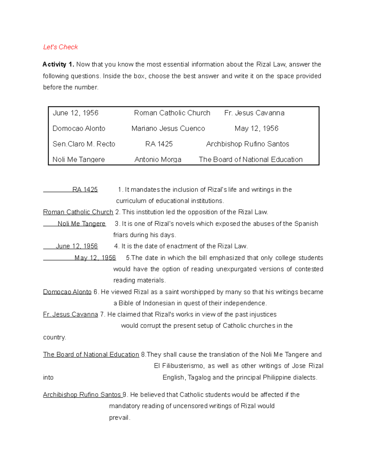 G6-Rizal activities - Getting to know Rizal's Life - Let’s Check ...