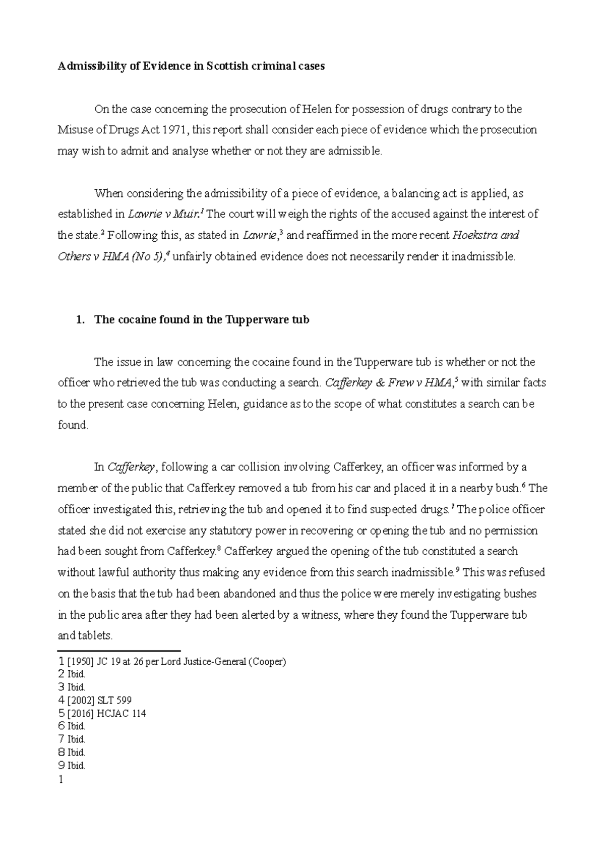 LS3025 Evidence Essay - Grade: A4 - Admissibility of Evidence in ...