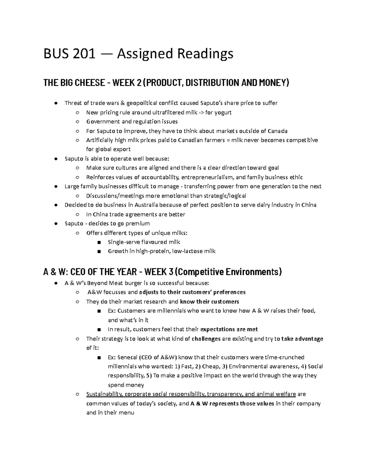 BUS 201 — Assigned Pre Readings and Video Summaries - BUS 201 ...