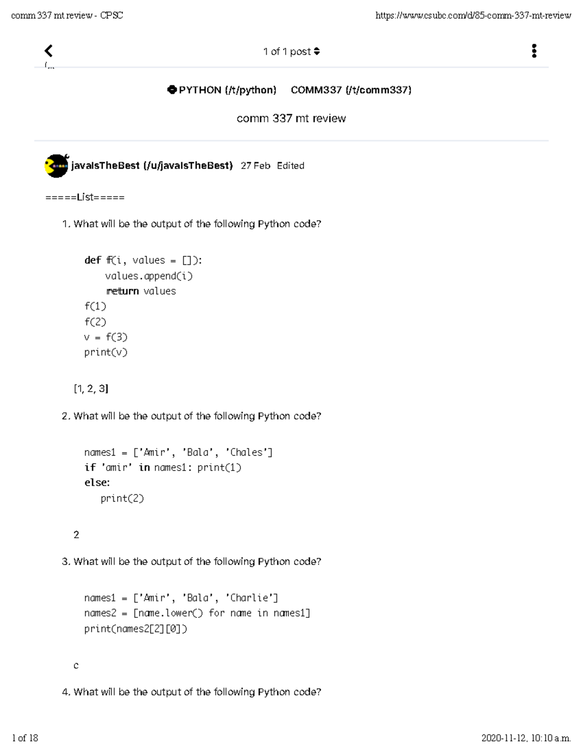 Midterm Review - COMM337 - !! PYTHON (/t/python) COMM337 (/t/comm337 ...