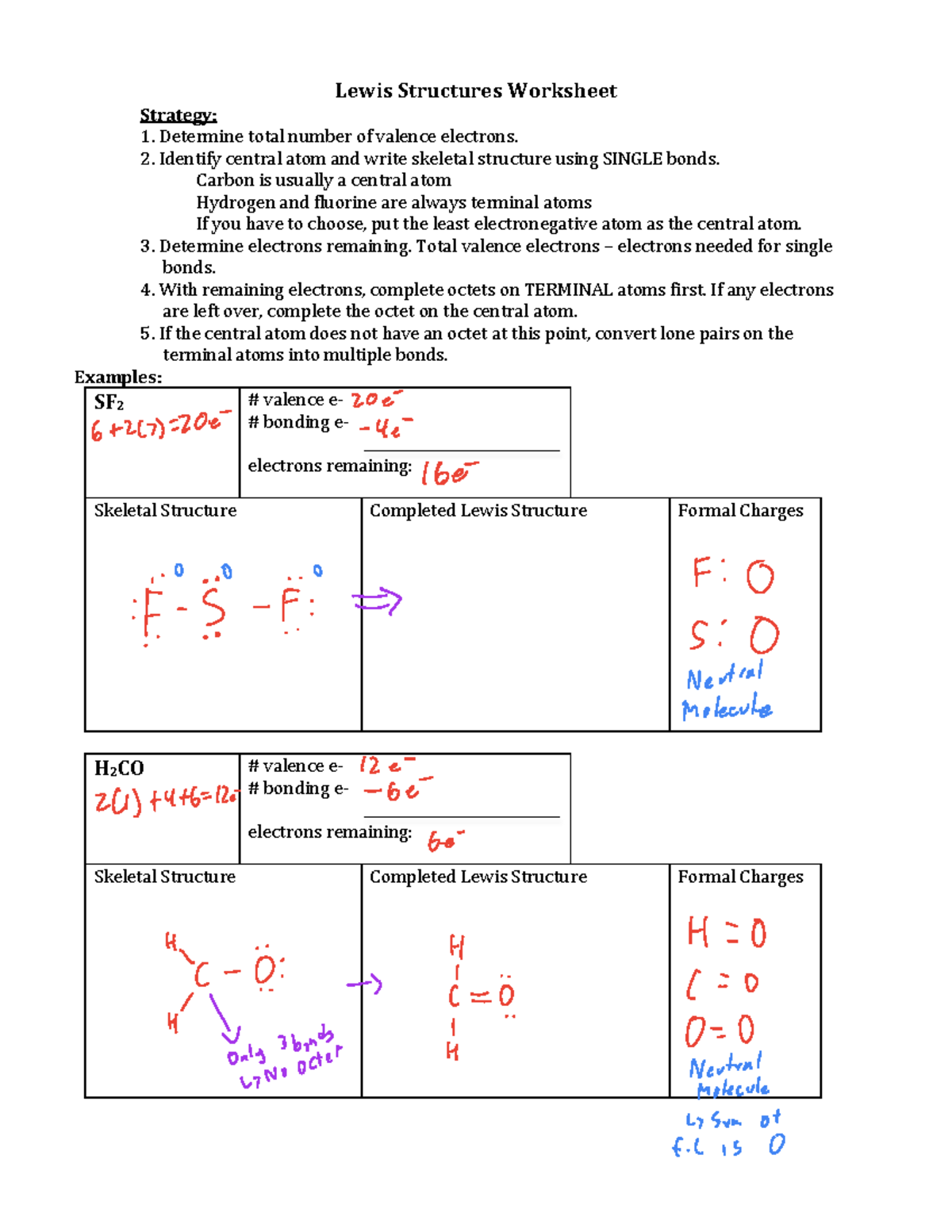 Lewis Structures Worksheet - Lewis Structures Worksheet Strategy ...