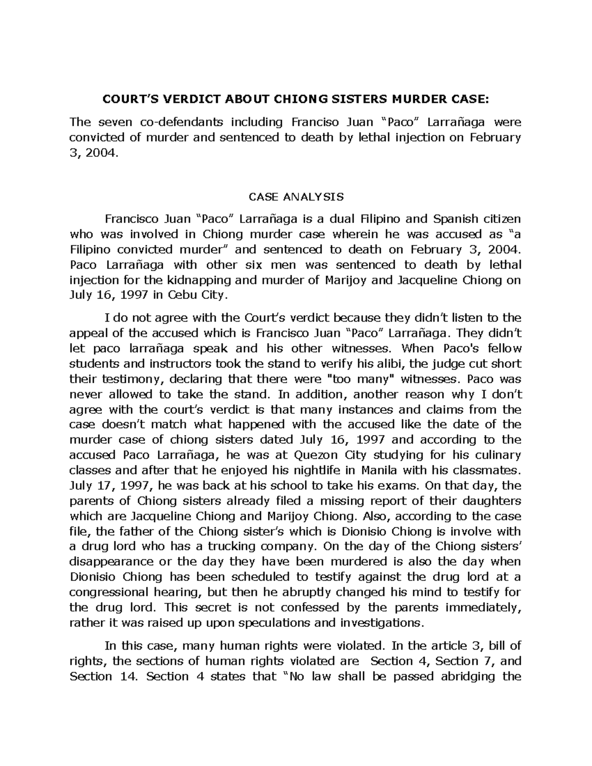 Caseanalysis-1-12812928129 - COURT’S VERDICT ABOUT CHIONG SISTERS ...