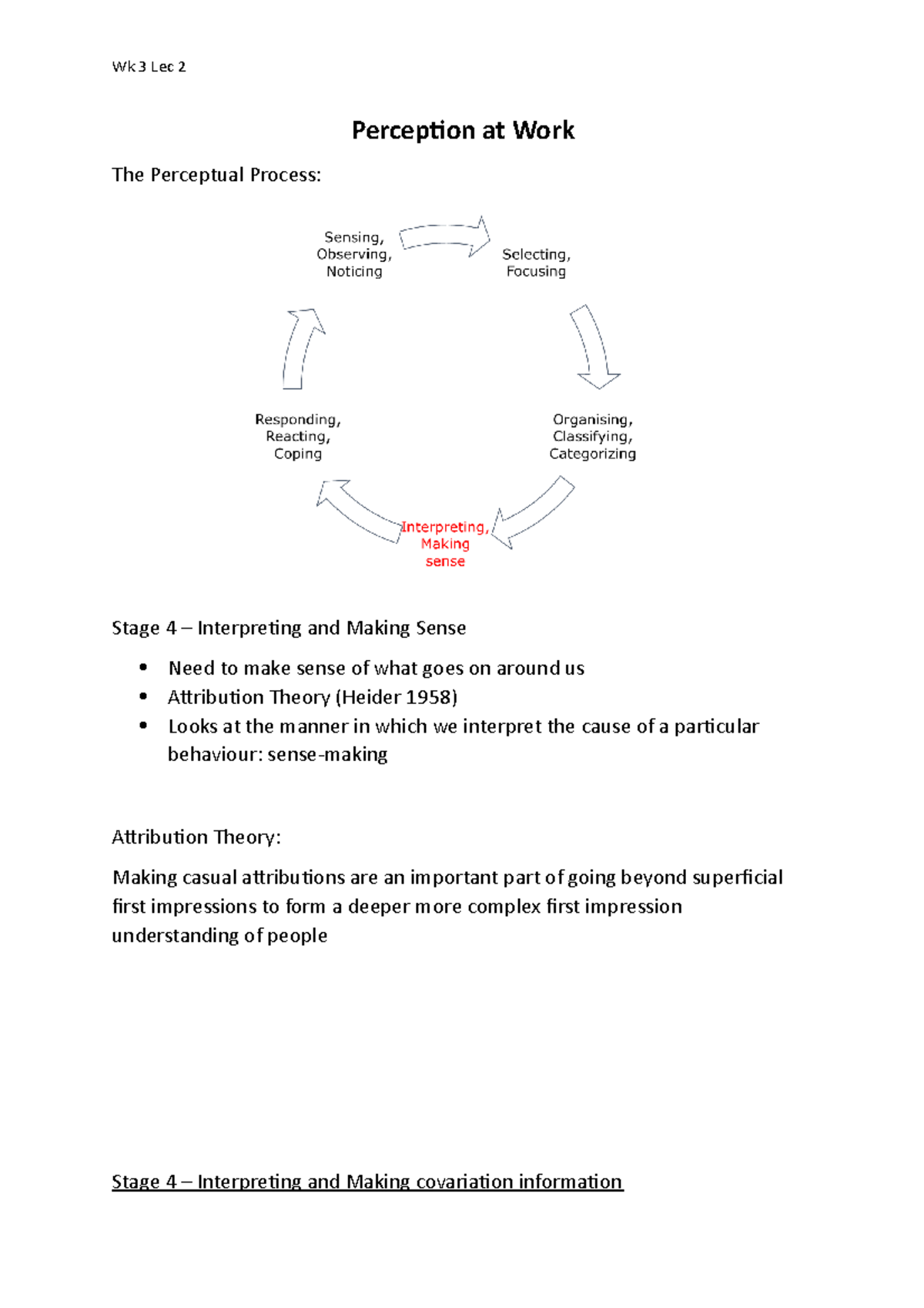 Wk 3 Lec 2 Notes Perception at work 2 - Perception at Work The ...