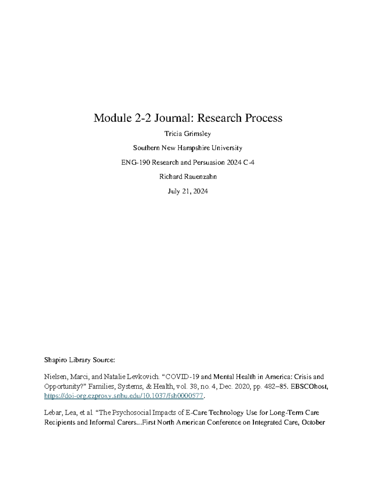 ENG-190 Mod 2-2 copy - Module 2 - Module 2-2 Journal: Research Process ...