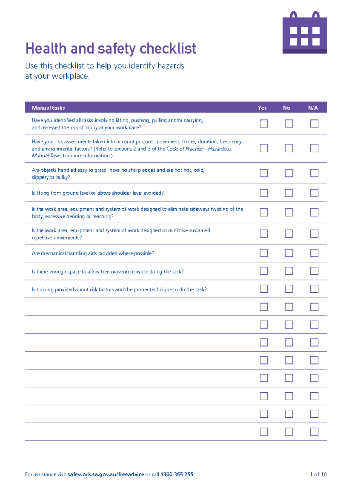 Health and Safety Inspection Checklist - Use this checklist to help you ...