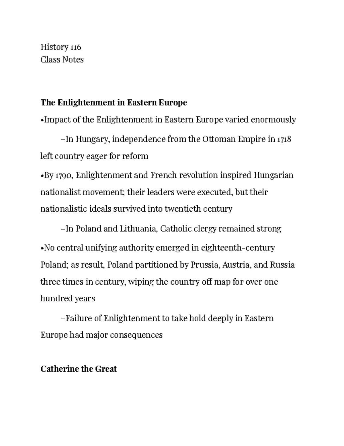 HIS 7 - Enlightenment in Europe - History 116 Class Notes The ...
