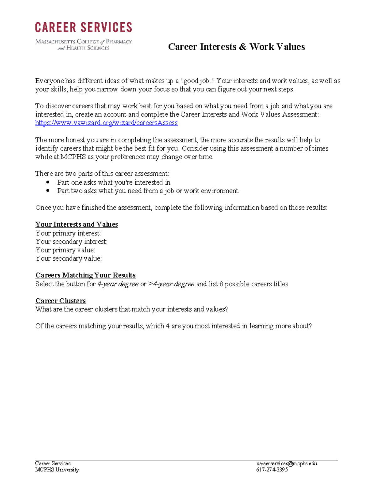 Career Interests and Work Values Assignment - Tagged - Career Interests ...