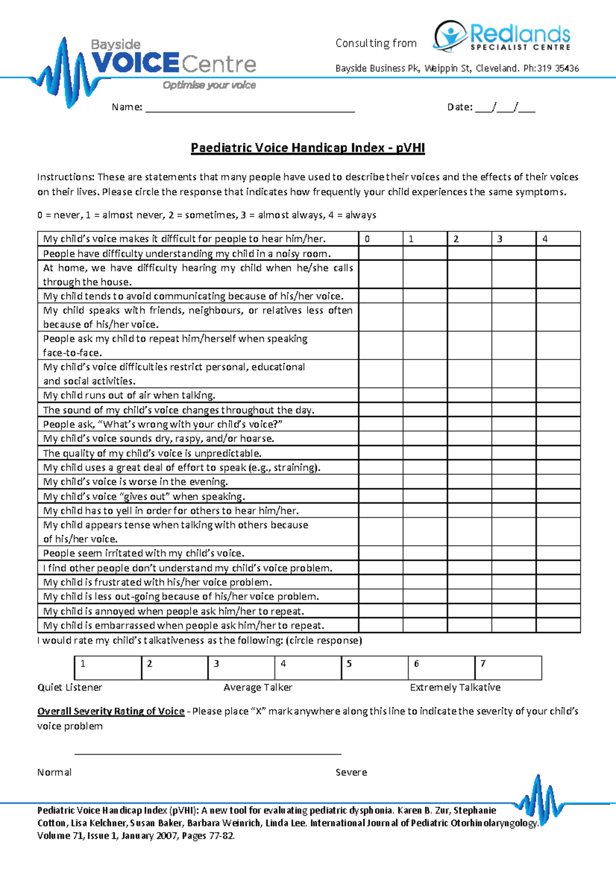 BVC Paed Voice Handicap Index formonly - Consulting from Bayside ...