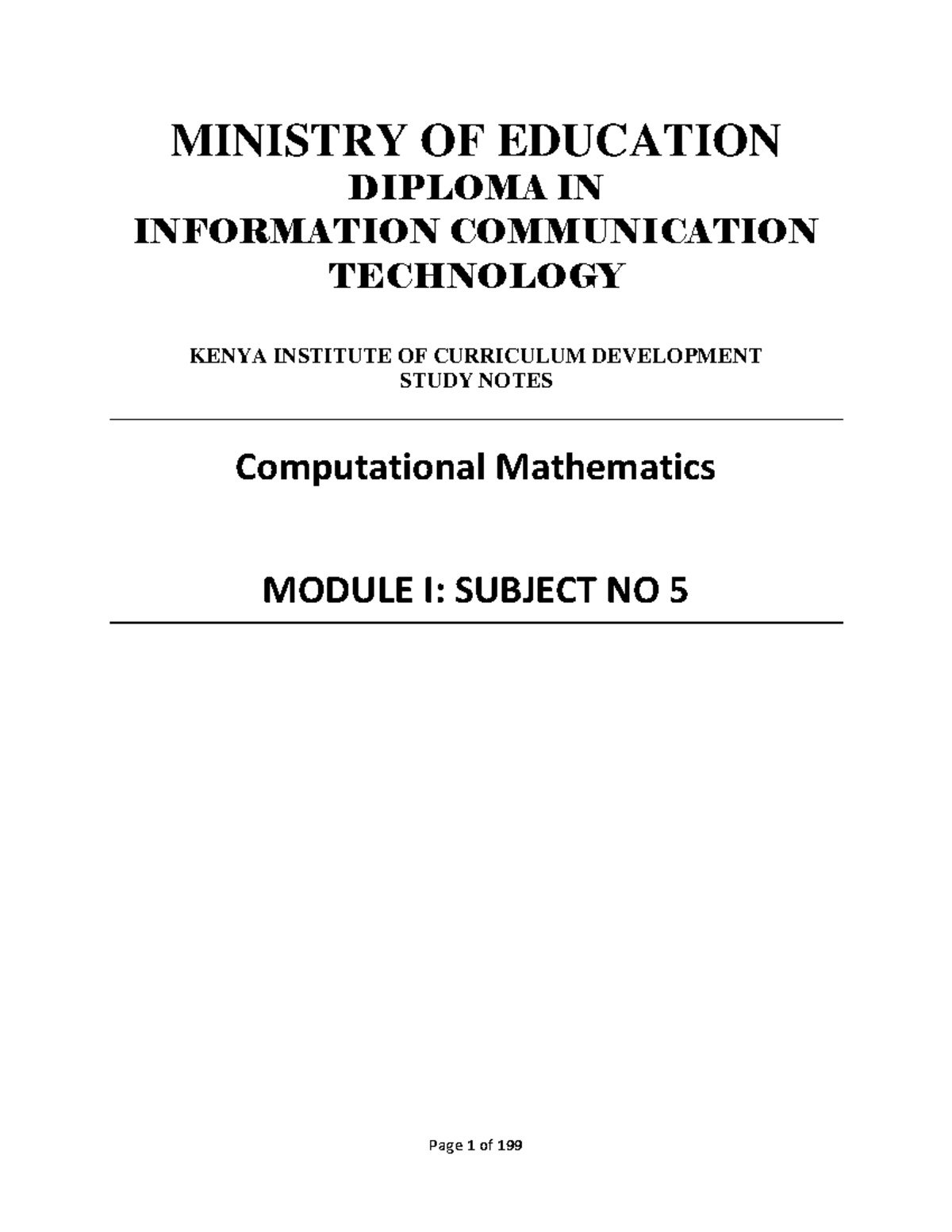 Computational Mathematics Module 1 Notes - MINISTRY OF EDUCATION ...