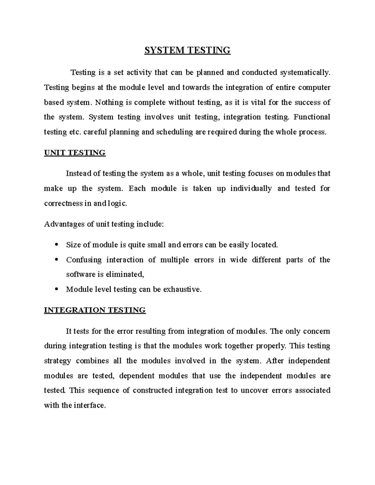 System Testing - SYSTEM TESTING Testing is a set activity that can be ...