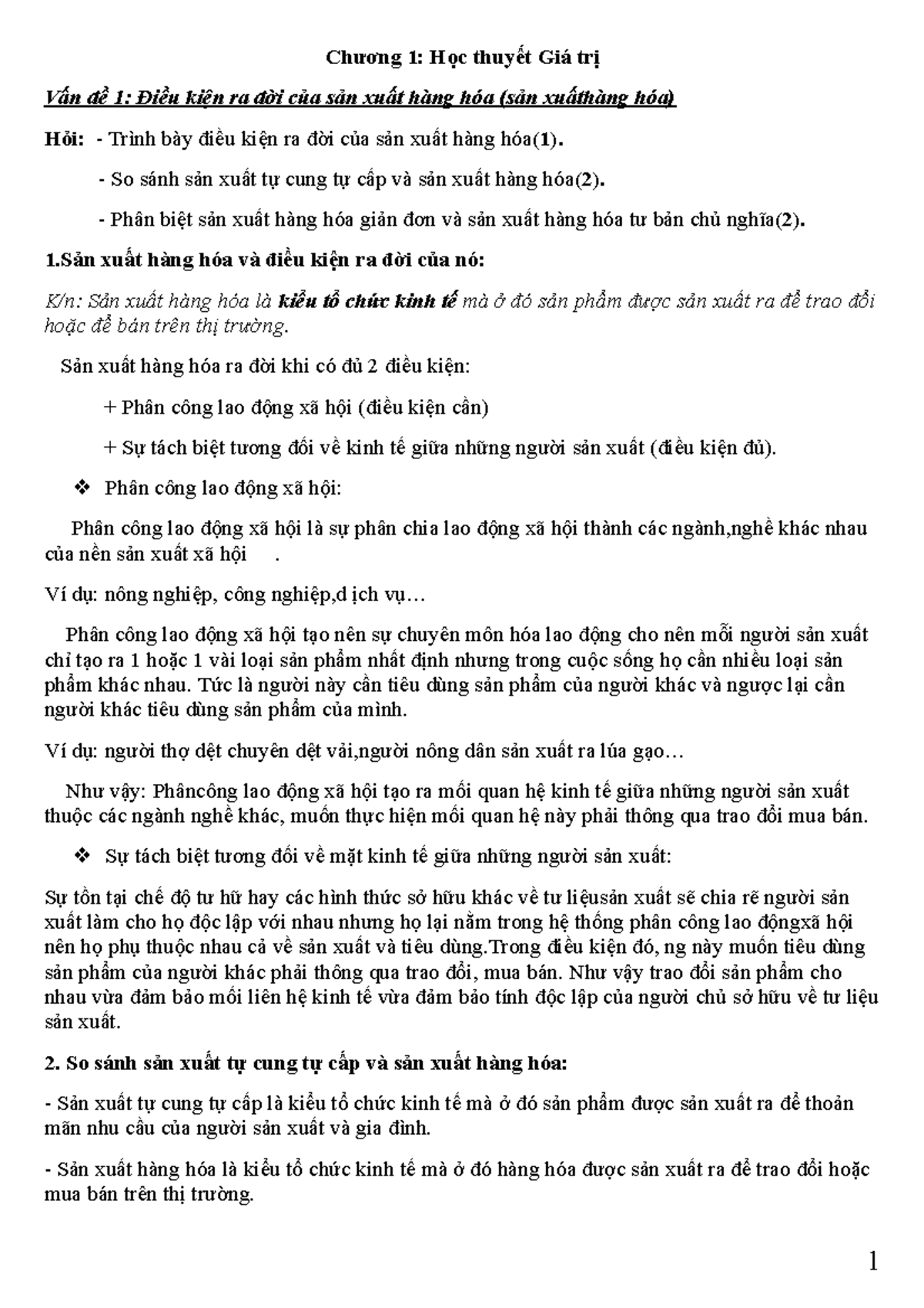 KTCT - dasdasdas - Chương 1: Học thuyết Giá trị Vấn đề 1: Điều kiện ra ...