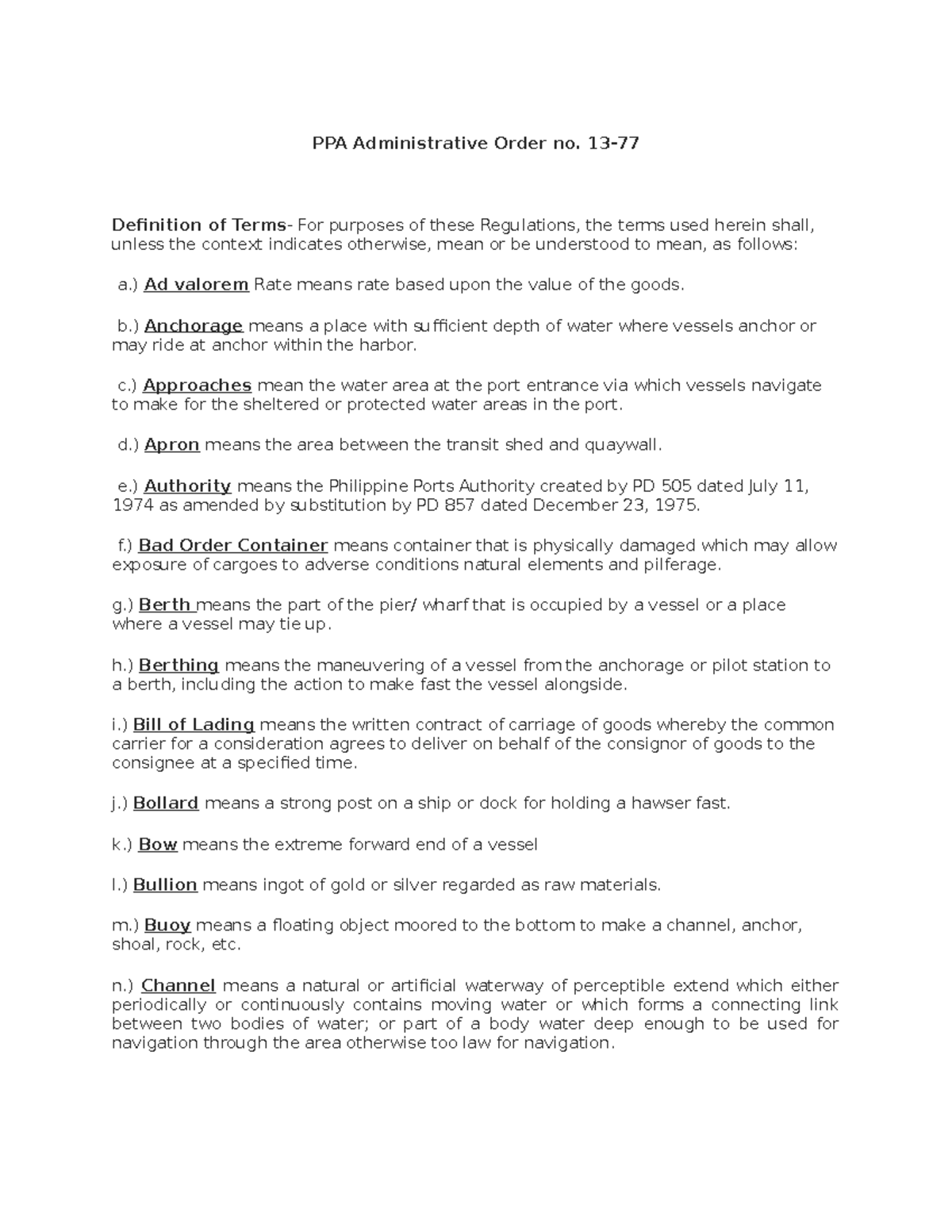 PPA Administrative Order no - 13- Definition of Terms- For purposes of ...