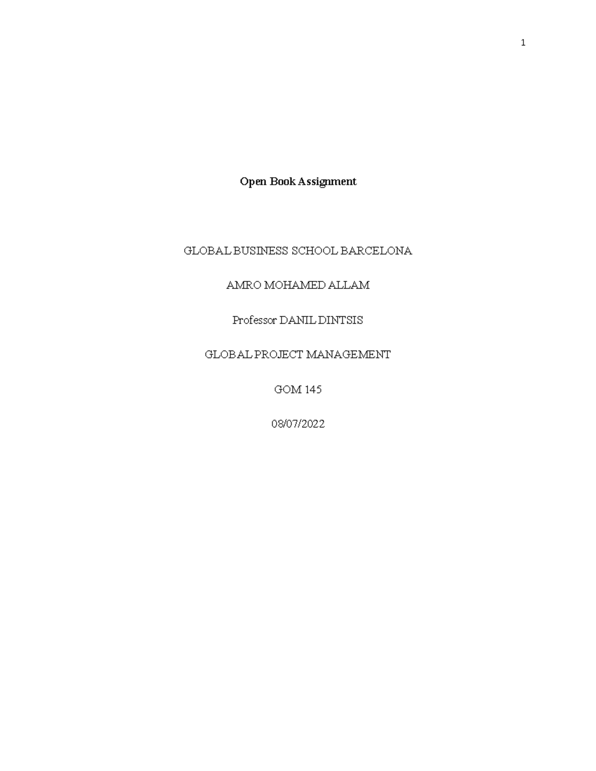 Open Book Assignment.edited - Open Book Assignment GLOBAL BUSINESS ...