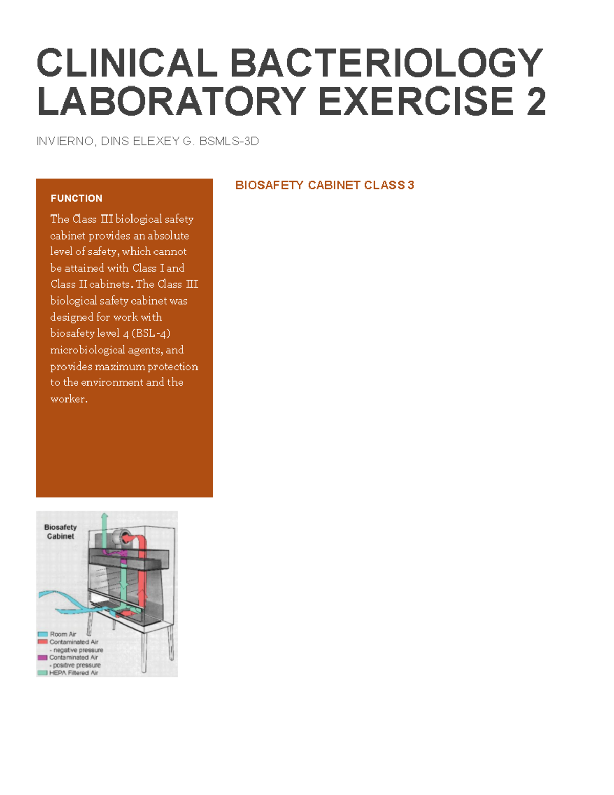 Biosafety cab 3 - laboratory activity on microbiology - CLINICAL ...