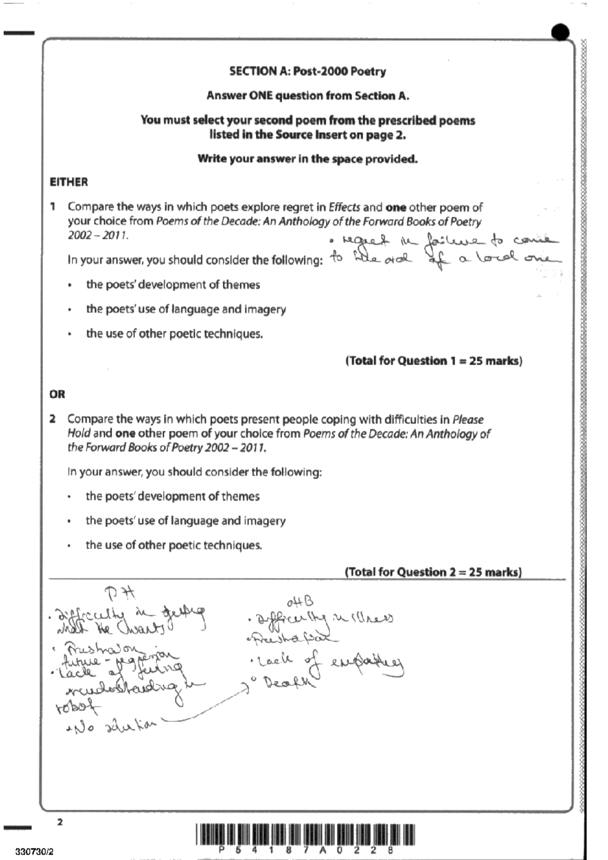 WET01 scripts - exemplar - SECTION A: Poetry Answer ONE question from ...
