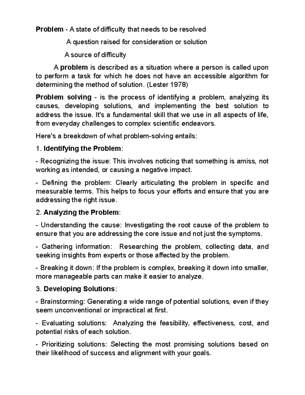 Problem solving is the process of identifying a problem - Problem - A ...