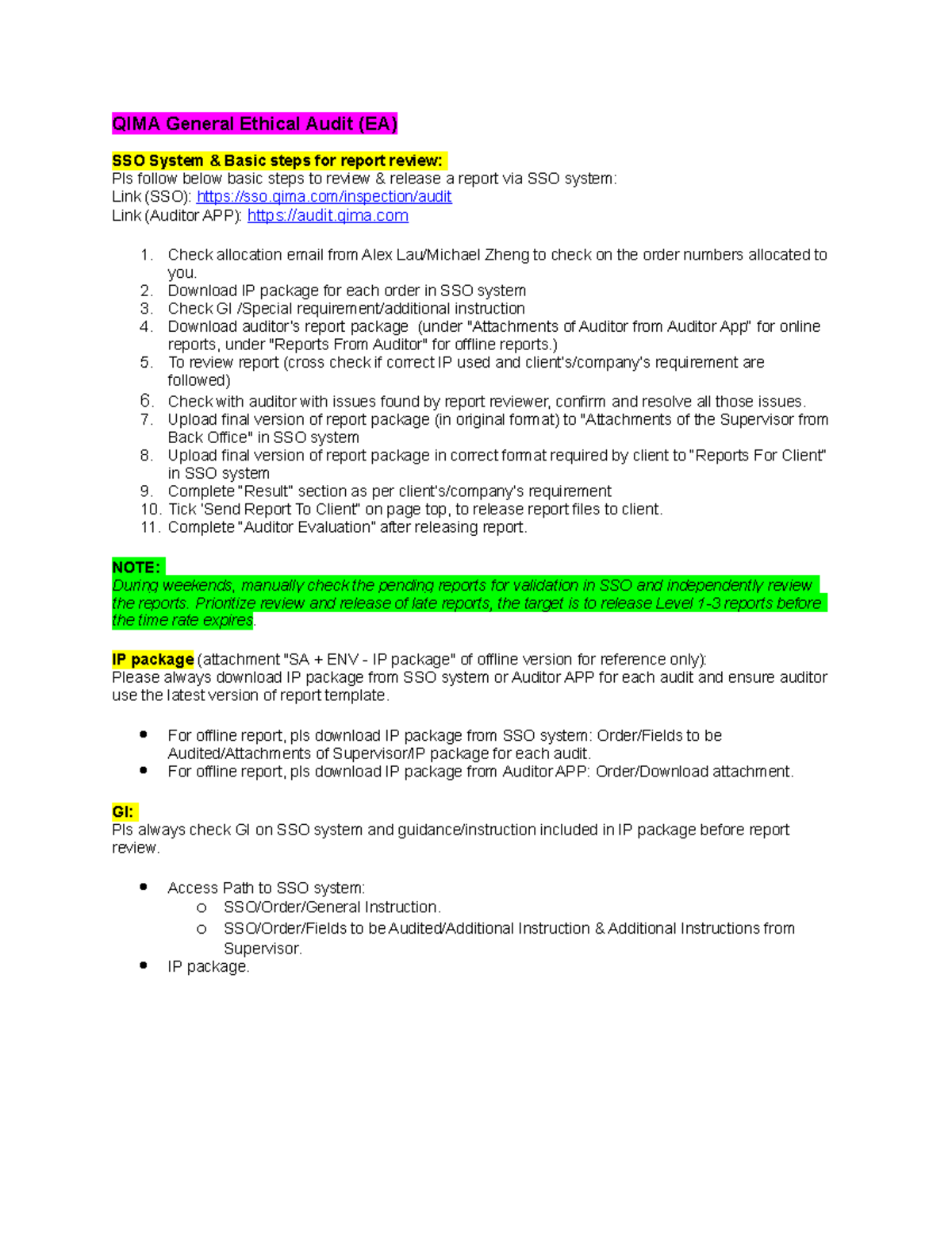 Training notes - QIMA General Ethical Audit - QIMA General Ethical ...