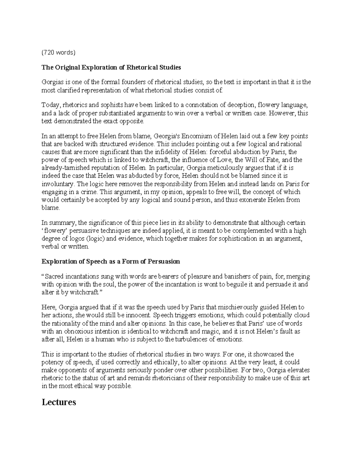 Encomium of Helen - Practice - (720 words) The Original Exploration of ...