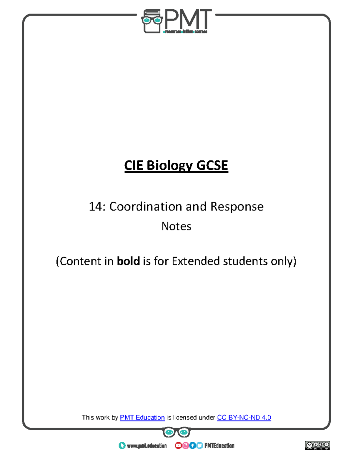 Summary Notes - Topic 14 Coordination and Response - CAIE Biology Igcse ...