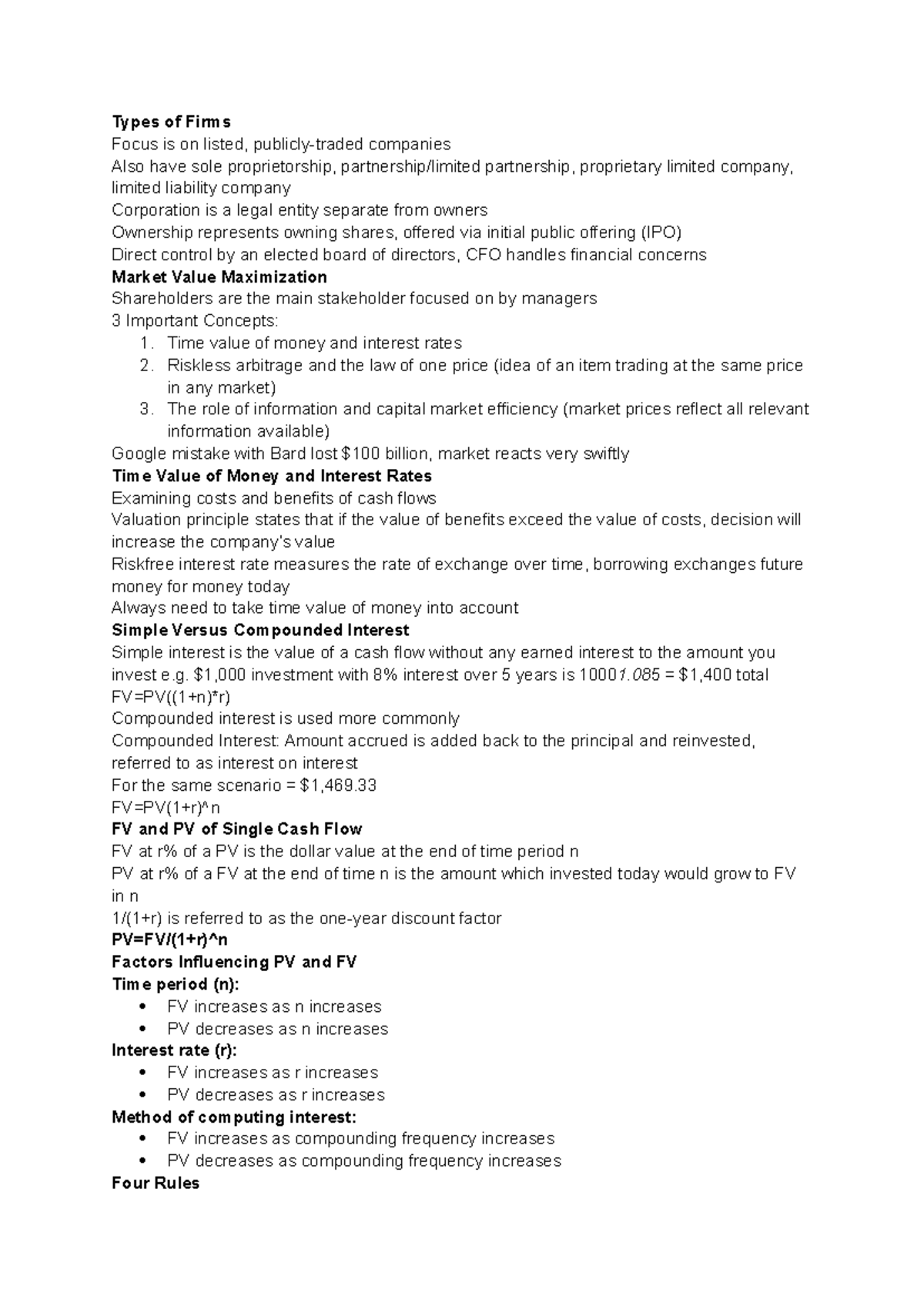 PoF Lecture 1 Notes - Types of Firms Focus is on listed, publicly ...