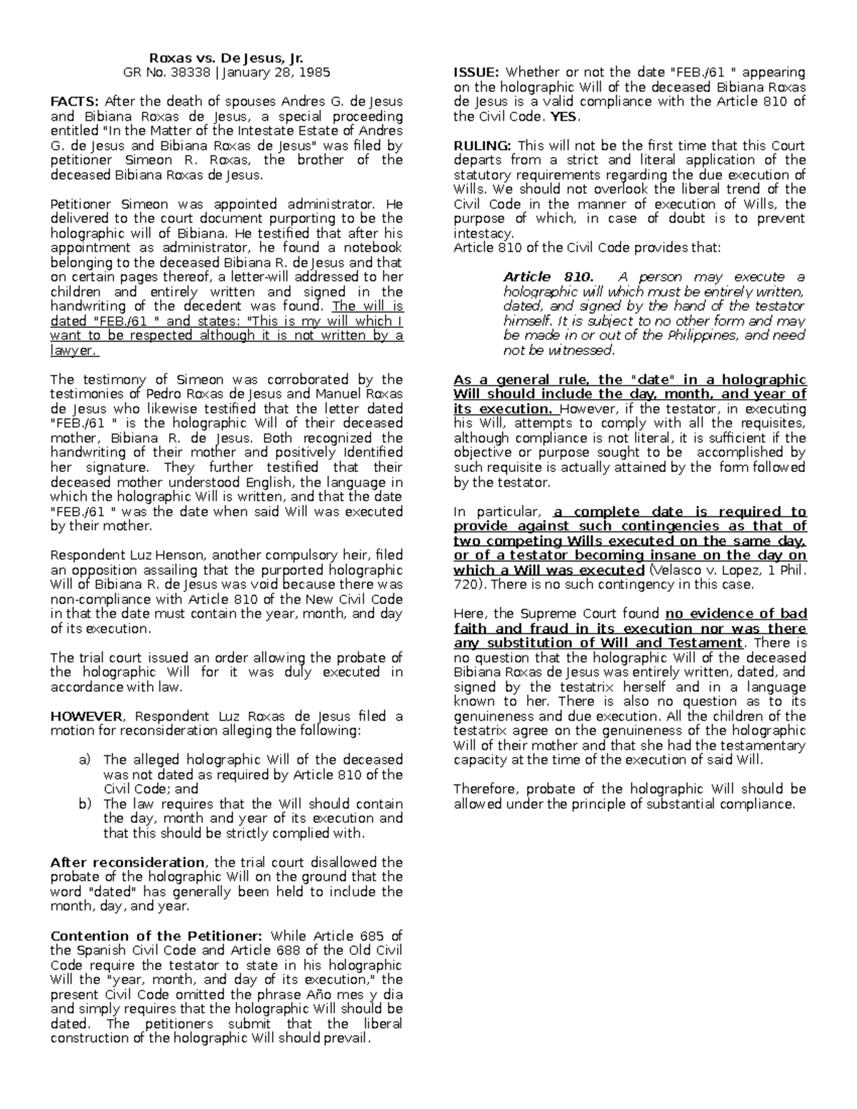 EE. Roxas vs De Jesus Jr - Digests - Roxas vs. De Jesus, Jr. GR No ...