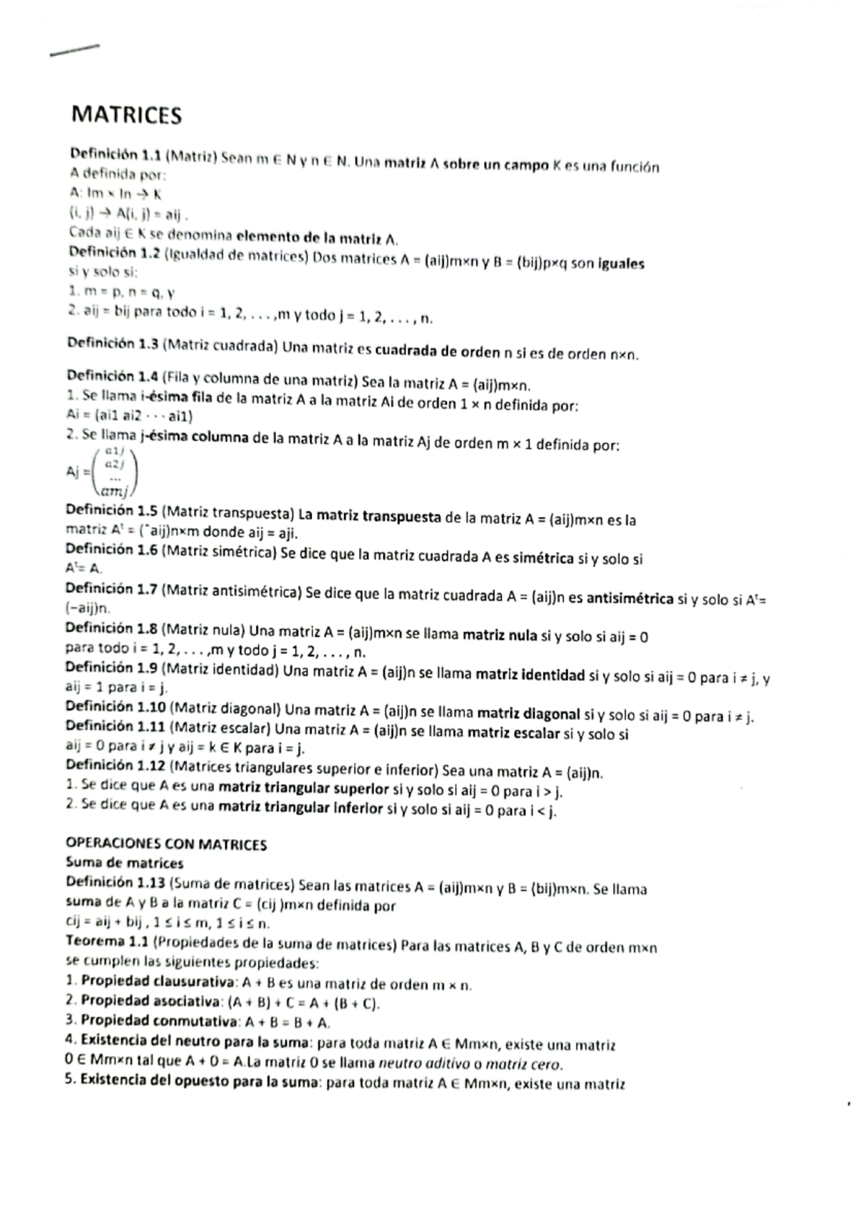 Matrices resumen - Álgebra Lineal - Studocu