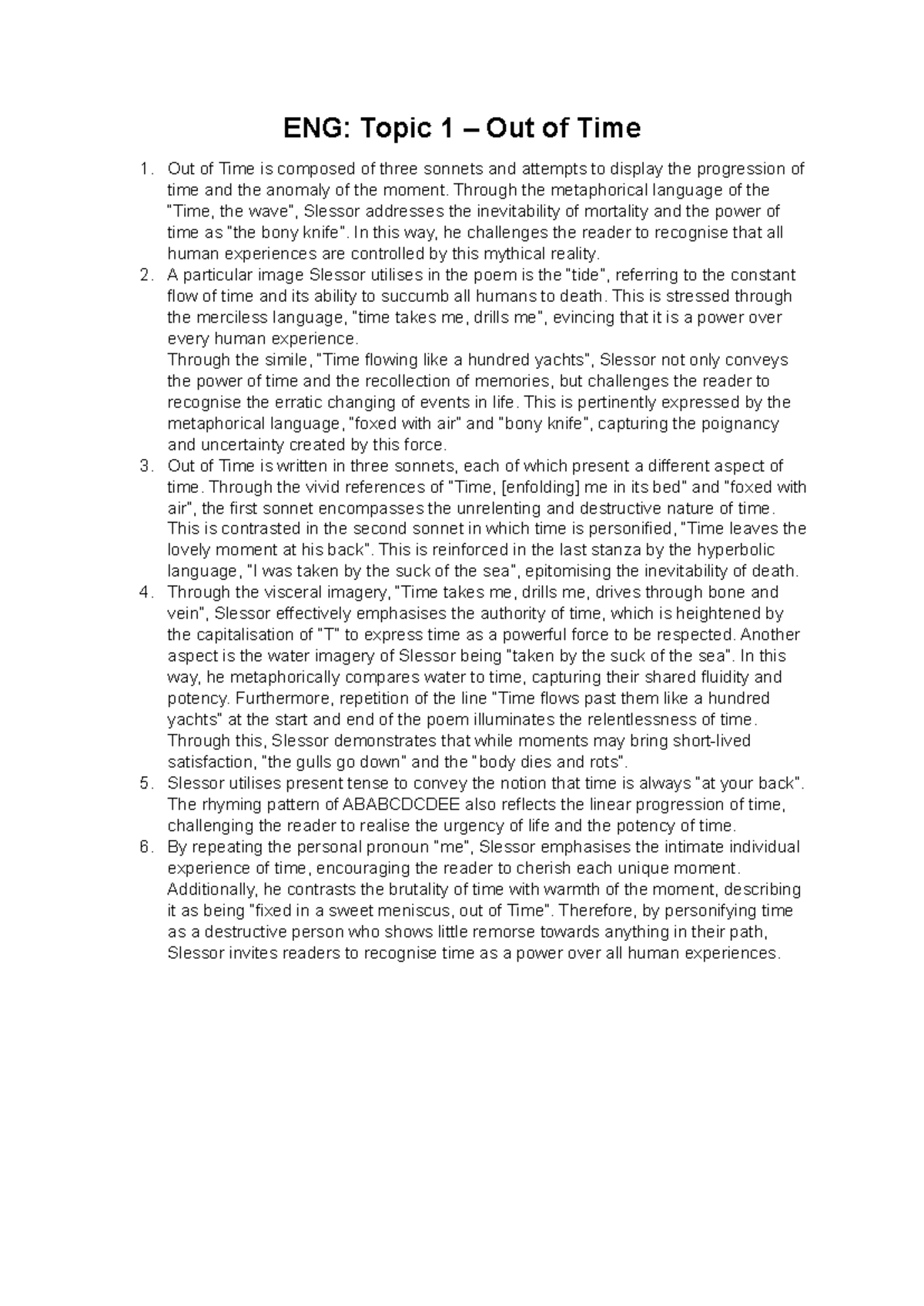 English Out of Time Kenneth Slessor - ENG: Topic 1 – Out of Time 1. Out ...