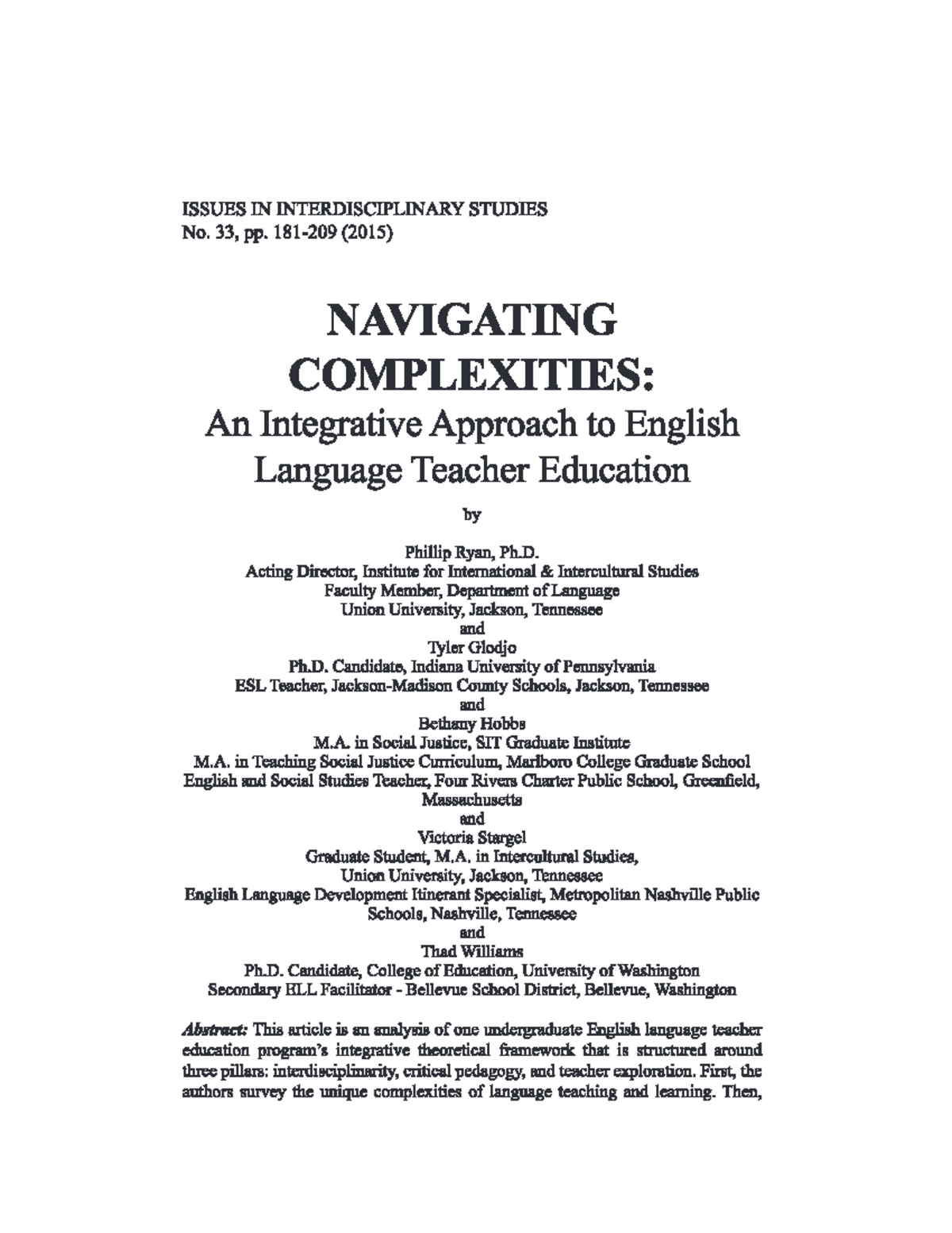 Integrative for teachers - Education - % % % % % % % - Studocu