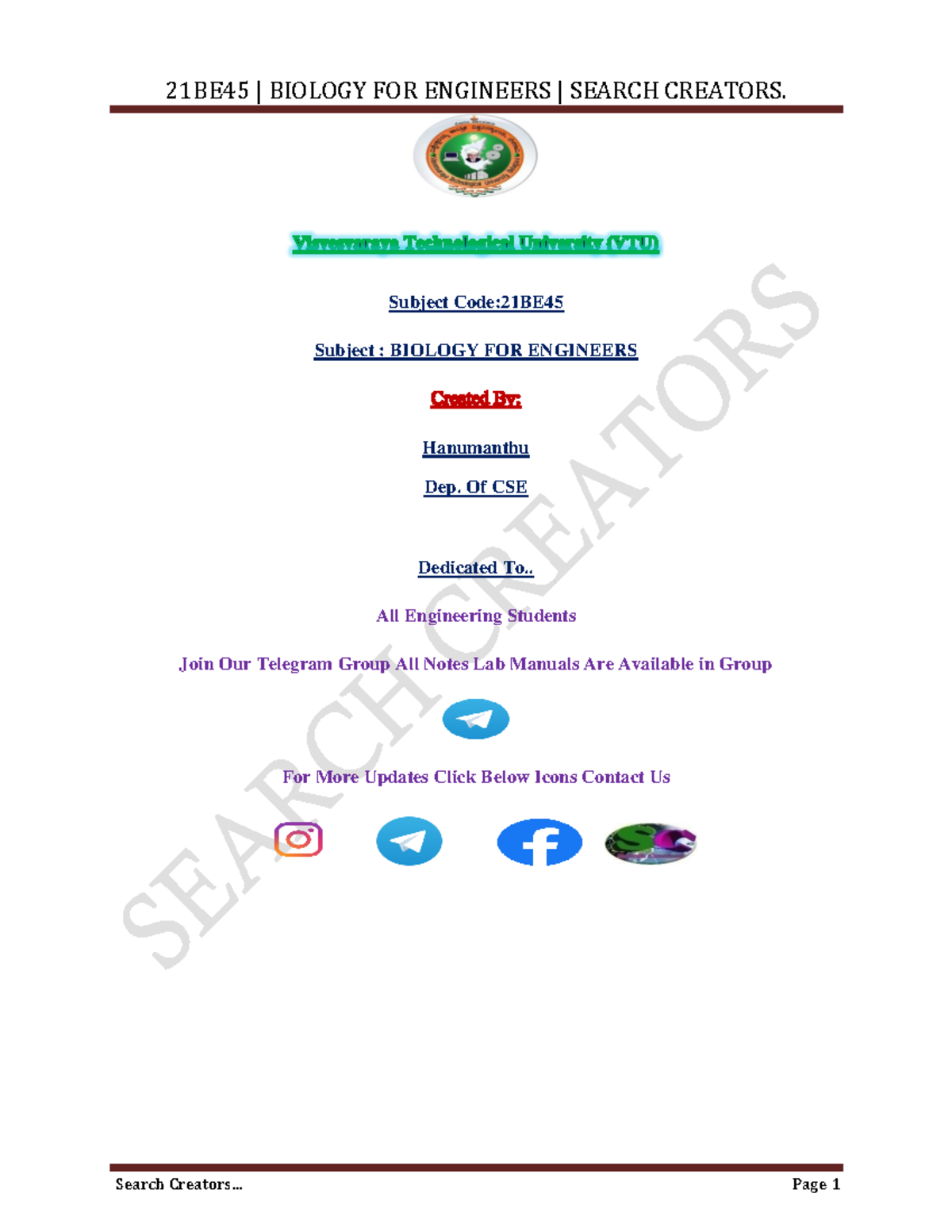 Module-04 BOE Full Prepared - Subject Code:21BE Subject : BIOLOGY FOR ENGINEERS Hanumanthu Dep ...